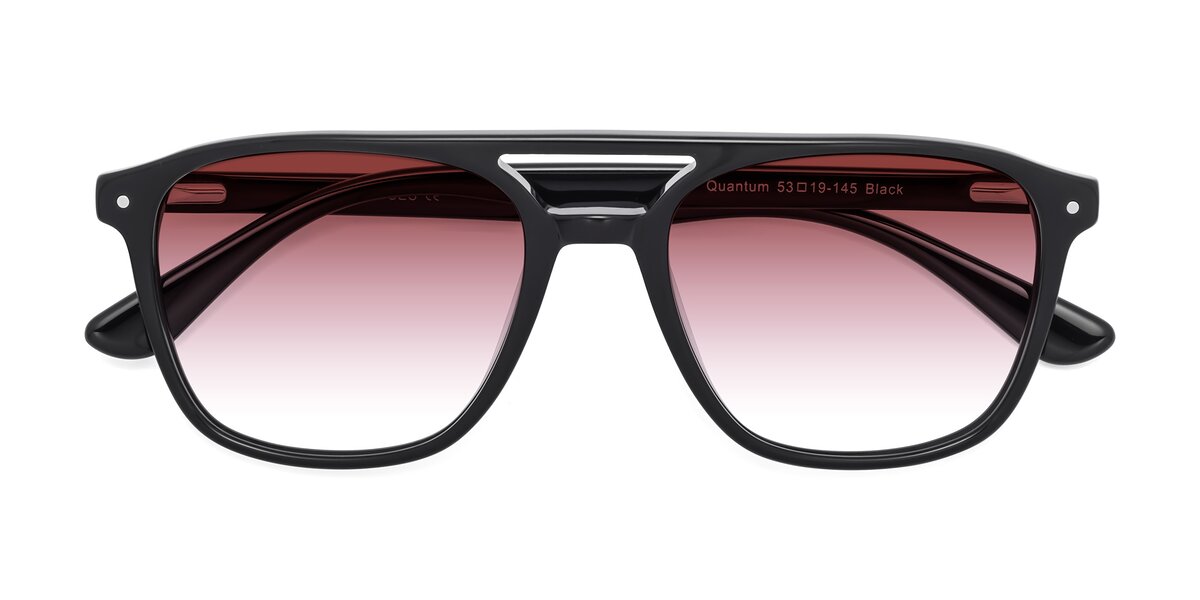 Black Double Bridge Acetate Trapezoid Gradient Sunglasses with Garnet ...