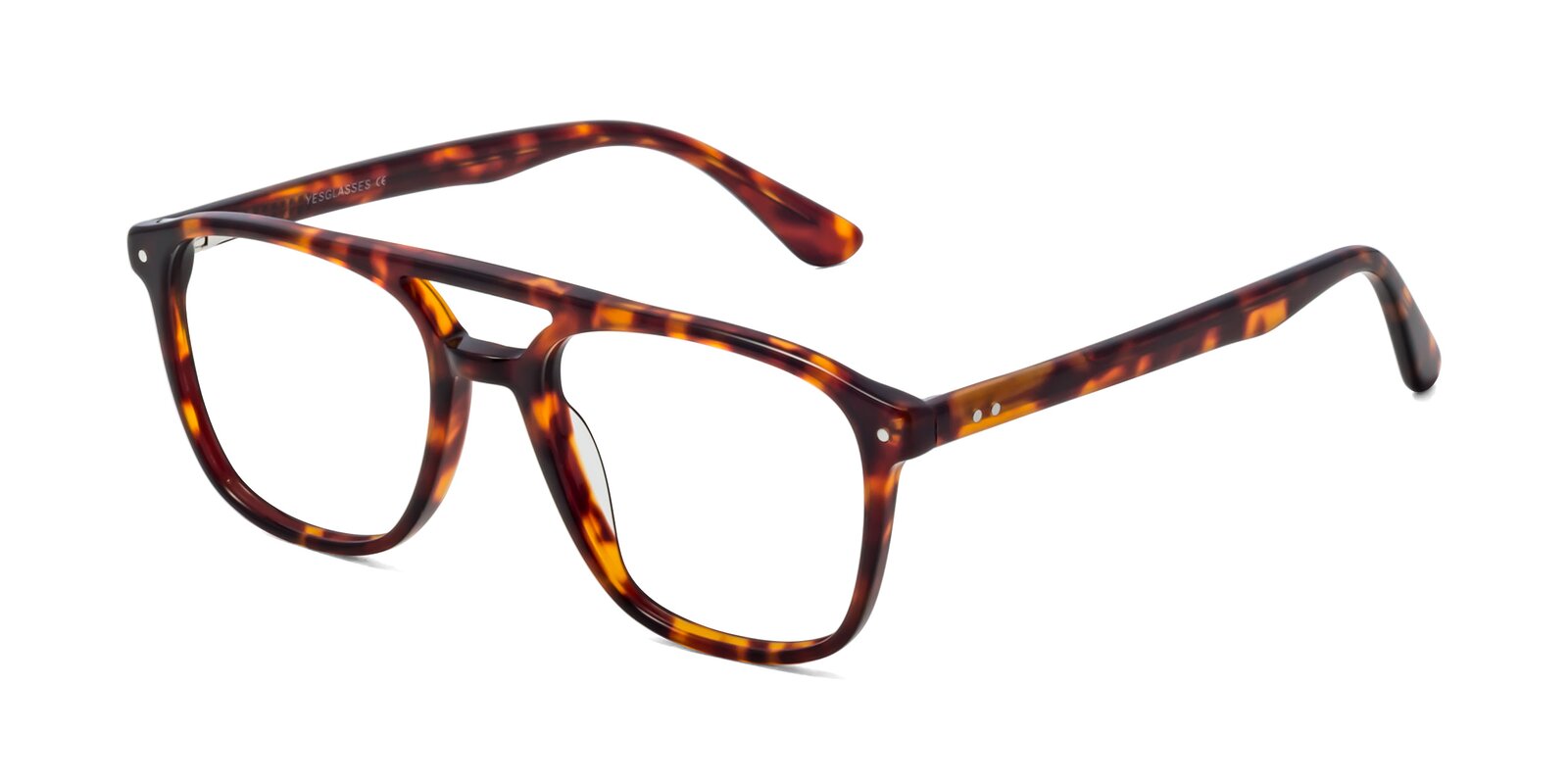 Tortoise Double Bridge Acetate Trapezoid Eyeglasses - Quantum