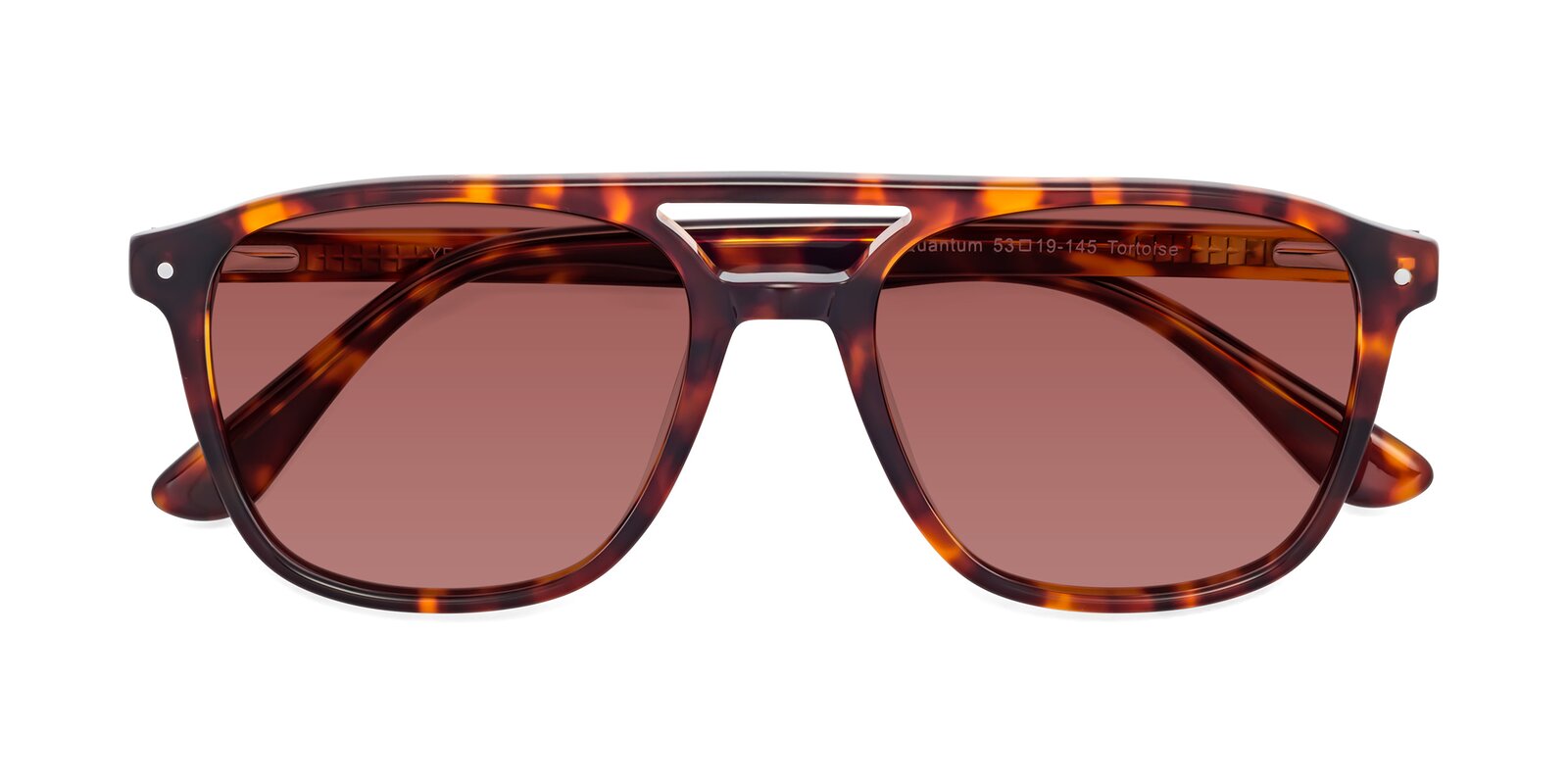 Tortoise Double Bridge Acetate Trapezoid Tinted Sunglasses with Garnet ...