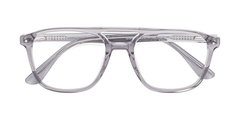 Transparent Gray Double Bridge Acetate Trapezoid Eyeglasses - Quantum