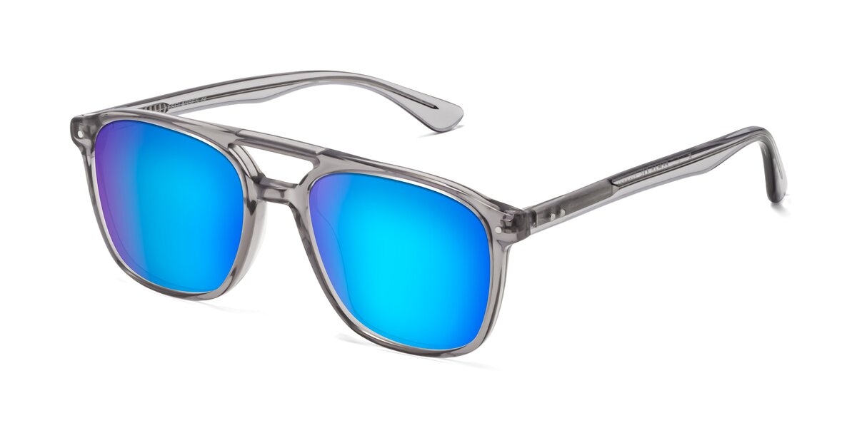 Transparent Gray Double Bridge Acetate Trapezoid Mirrored Sunglasses ...