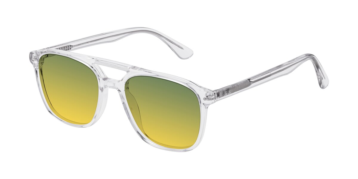 Clear Double Bridge Acetate Trapezoid Gradient Sunglasses with Green ...