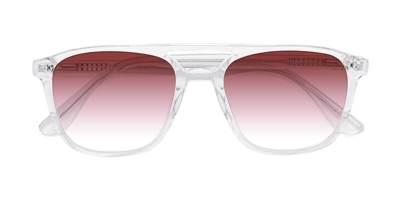 Clear Double Bridge Acetate Trapezoid Gradient Sunglasses with Garnet ...