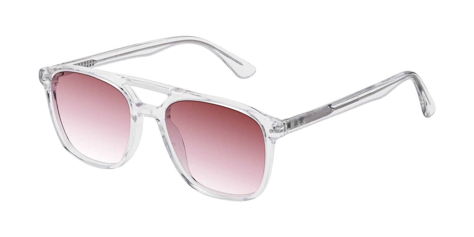 Clear Double Bridge Acetate Trapezoid Gradient Sunglasses with Garnet ...