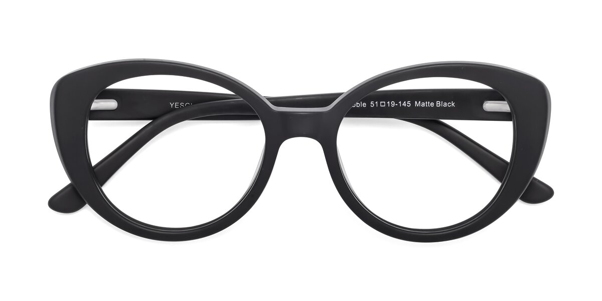 Matte Black Retro-Vintage Acetate Cat-Eye Blue Light Glasses - Pebble