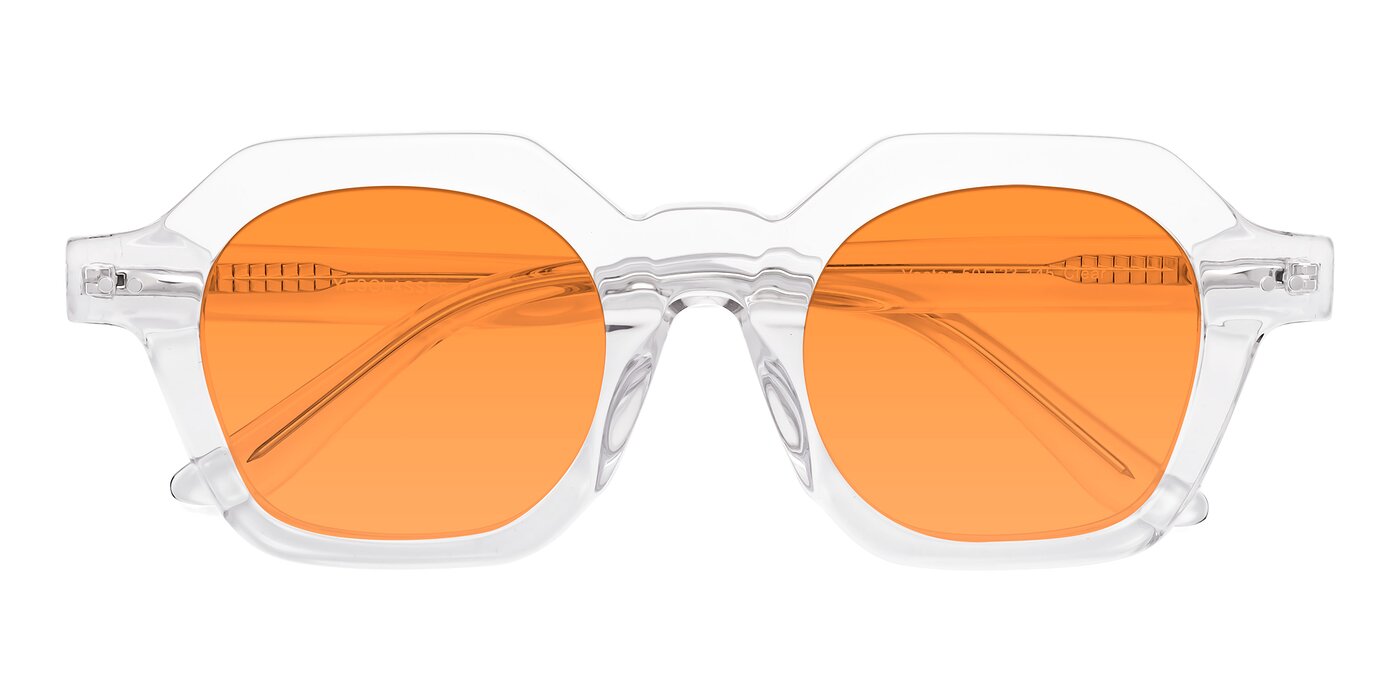Clear Thick Acetate Geometric Tinted Sunglasses with Orange Sunwear ...