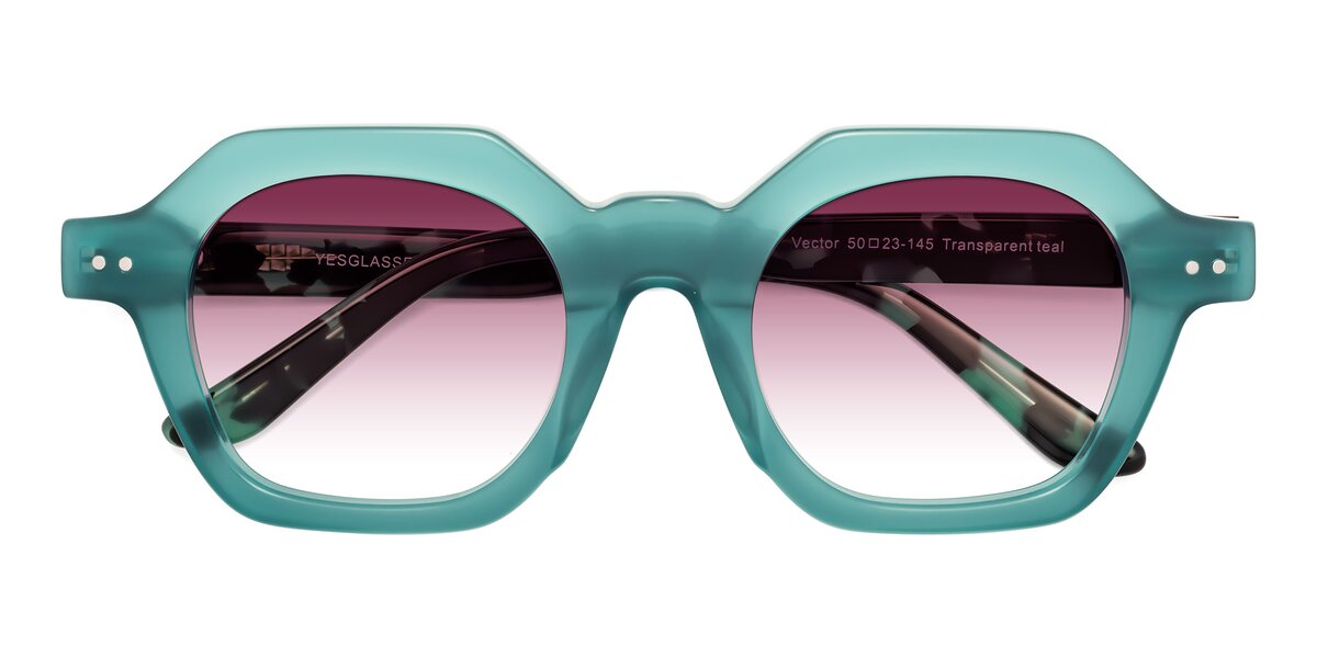 Transparent Teal Thick Acetate Geometric Gradient Sunglasses with Wine ...