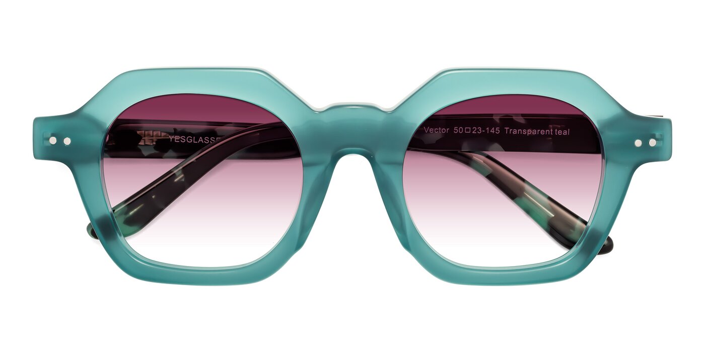 Transparent Teal Thick Acetate Geometric Gradient Sunglasses with Wine ...