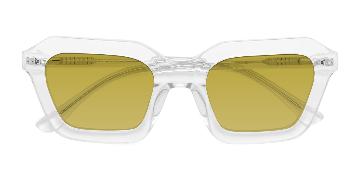 Clear Thick Acetate Geometric Tinted Sunglasses with Champagne Sunwear ...