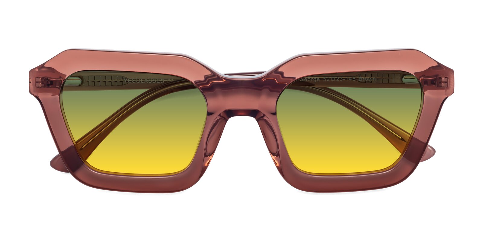 Brown Thick Acetate Geometric Gradient Sunglasses with Green / Yellow ...
