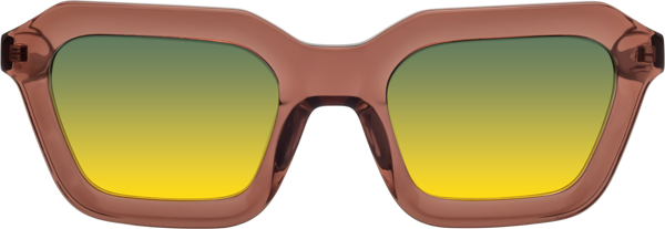 Brown Thick Acetate Geometric Gradient Sunglasses with Green / Yellow ...