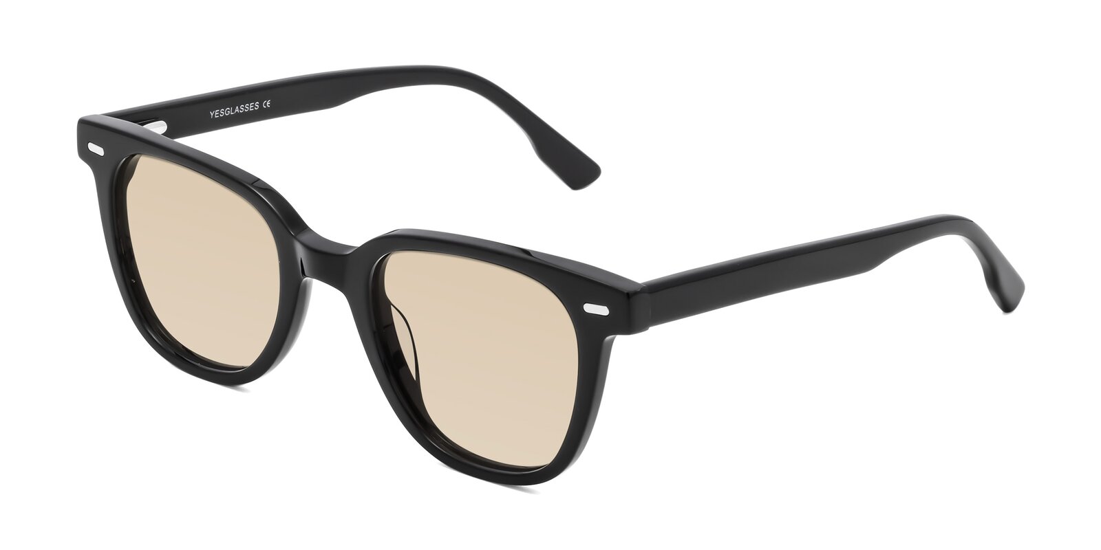 Black Wayfarer Spring Hinges Acetate Tinted Sunglasses with Light Brown ...