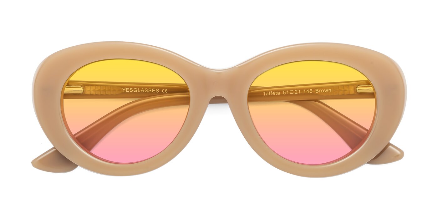 Brown Thick Acetate Oval Gradient Sunglasses with Yellow / Pink Sunwear ...