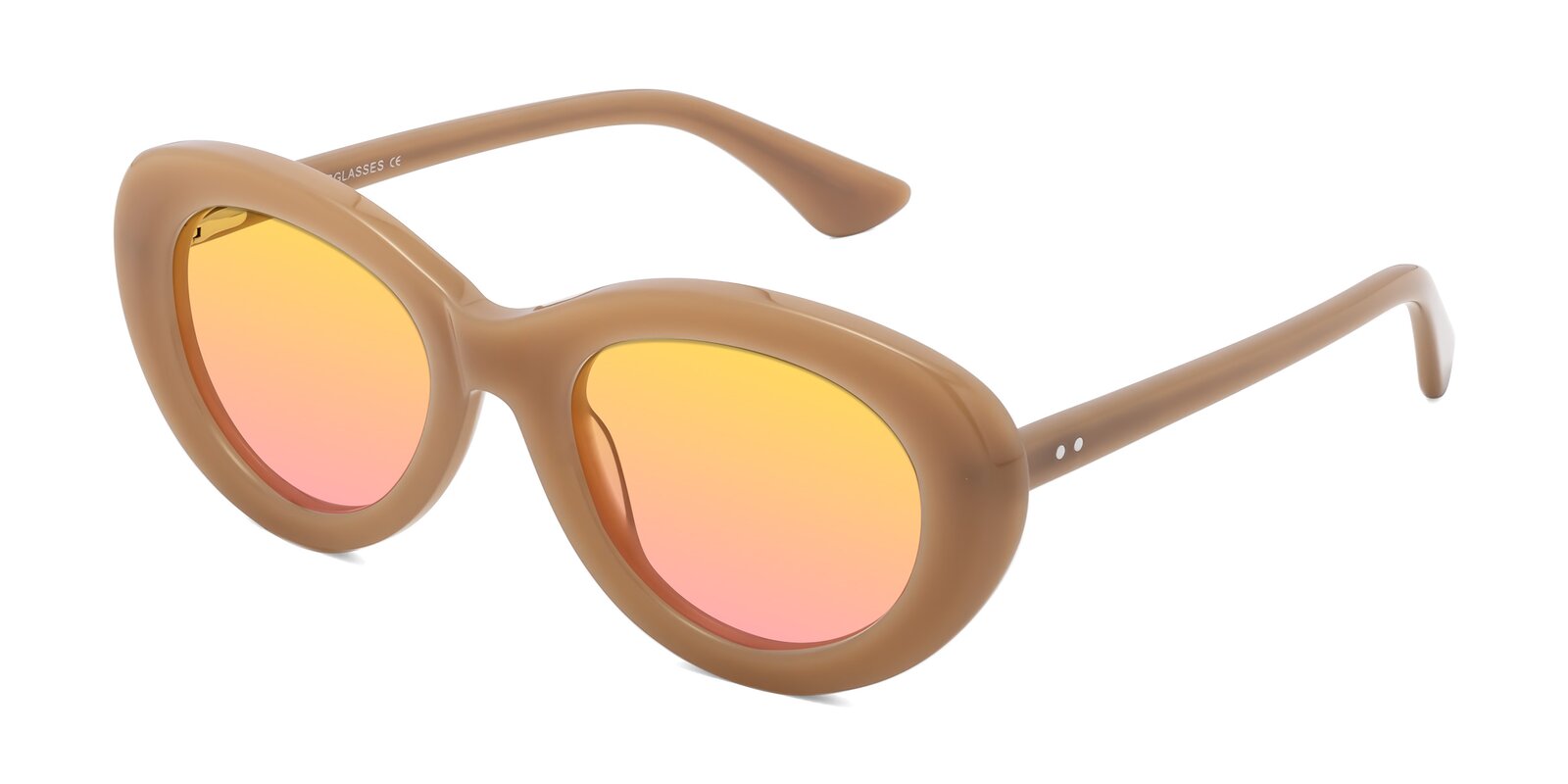 Brown Thick Acetate Oval Gradient Sunglasses with Yellow / Pink Sunwear ...
