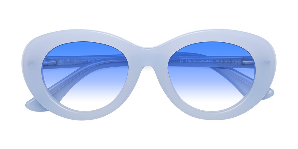 Blue Thick Acetate Oval Gradient Sunglasses with Blue Sunwear Lenses ...