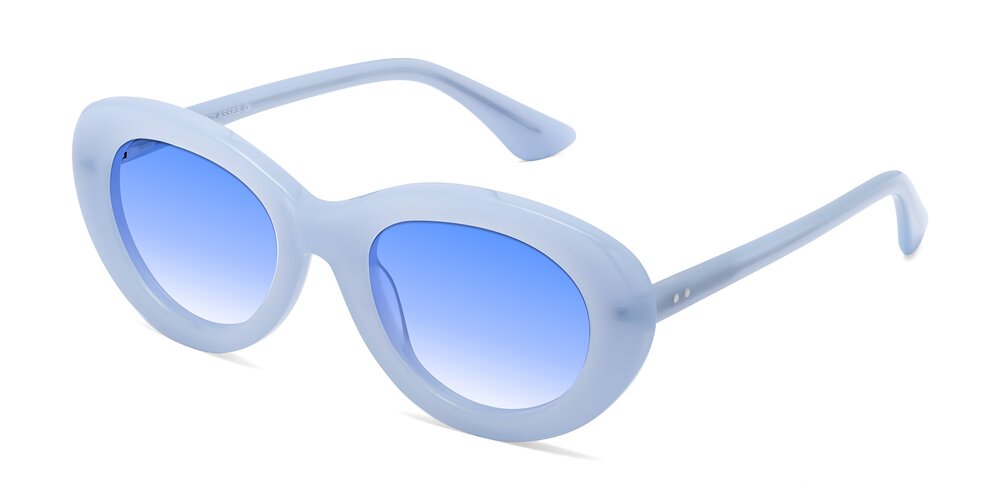 Blue Thick Acetate Oval Gradient Sunglasses with Blue Sunwear Lenses ...