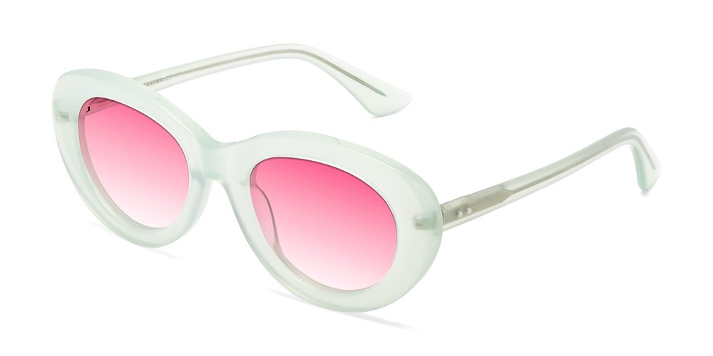 Light Green Thick Acetate Oval Gradient Sunglasses with Pink Sunwear ...