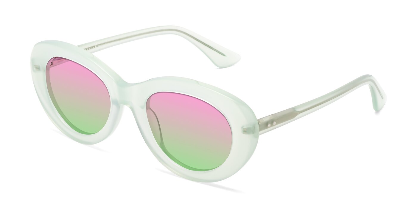 Light Green Thick Acetate Oval Gradient Sunglasses with Pink / Green ...