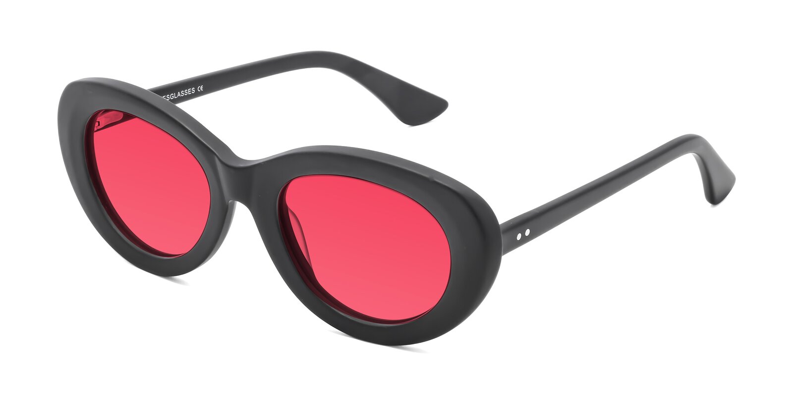 Matte Black Thick Acetate Oval Tinted Sunglasses with Red Sunwear ...