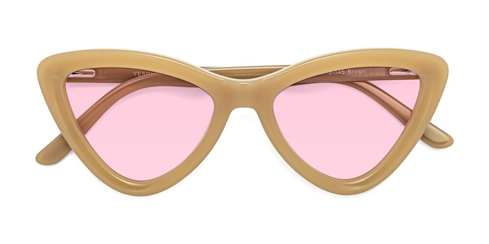 Brown Hipster Acetate Butterfly Tinted Sunglasses with Light Pink ...