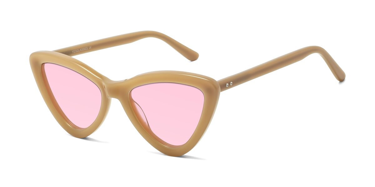 Brown Hipster Acetate Butterfly Tinted Sunglasses with Light Pink ...
