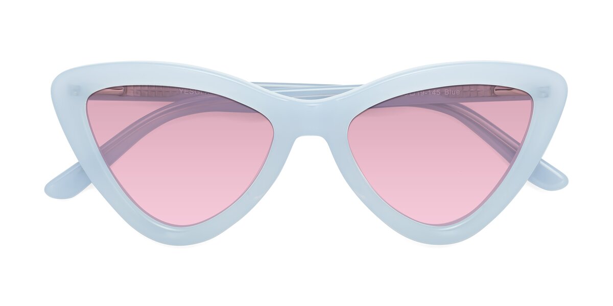 Blue Hipster Acetate Butterfly Tinted Sunglasses with Light Wine ...