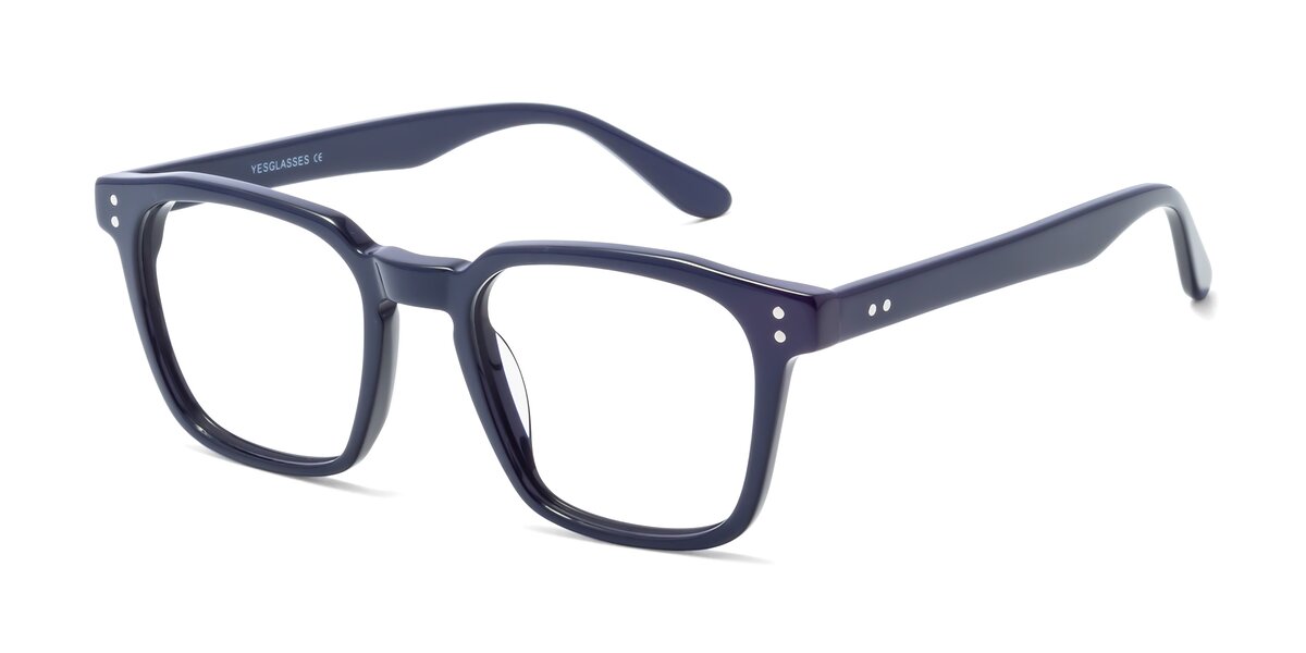 Dark Blue Keyhole Bridge Trapezoid Geometric Eyeglasses - Riverside