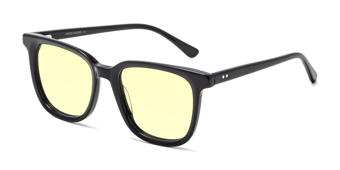 Black Oversized Acetate Trapezoid Tinted Sunglasses with Light Yellow ...