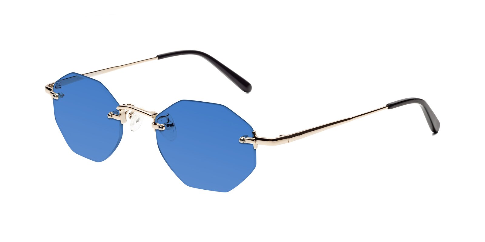 Light Gold Titanium Geometric Rimless Tinted Sunglasses with Blue ...