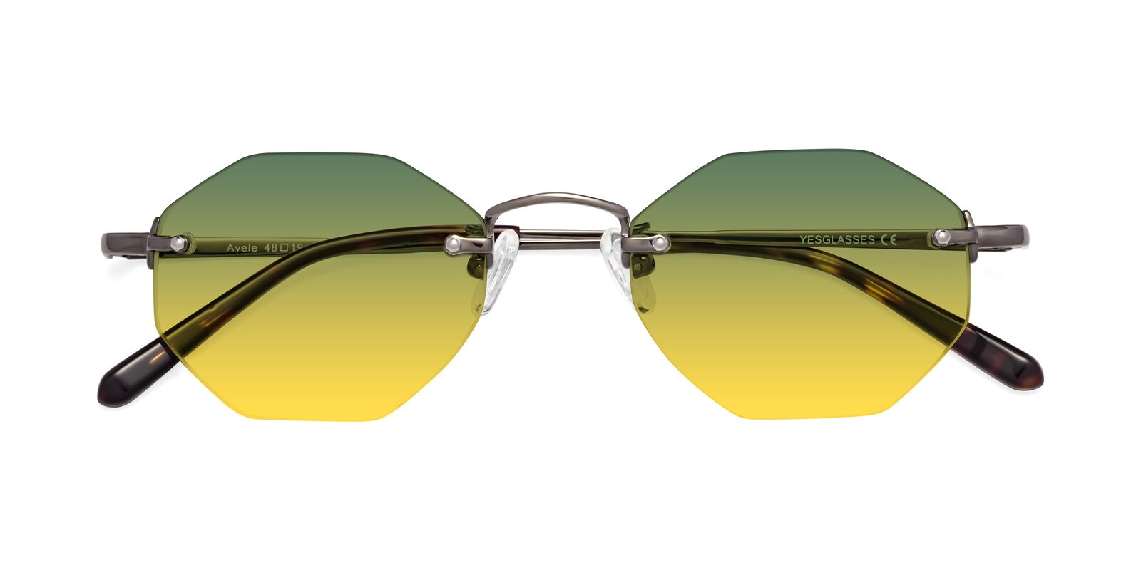 Gunmetal Titanium Geometric Rimless Gradient Sunglasses with Green ...