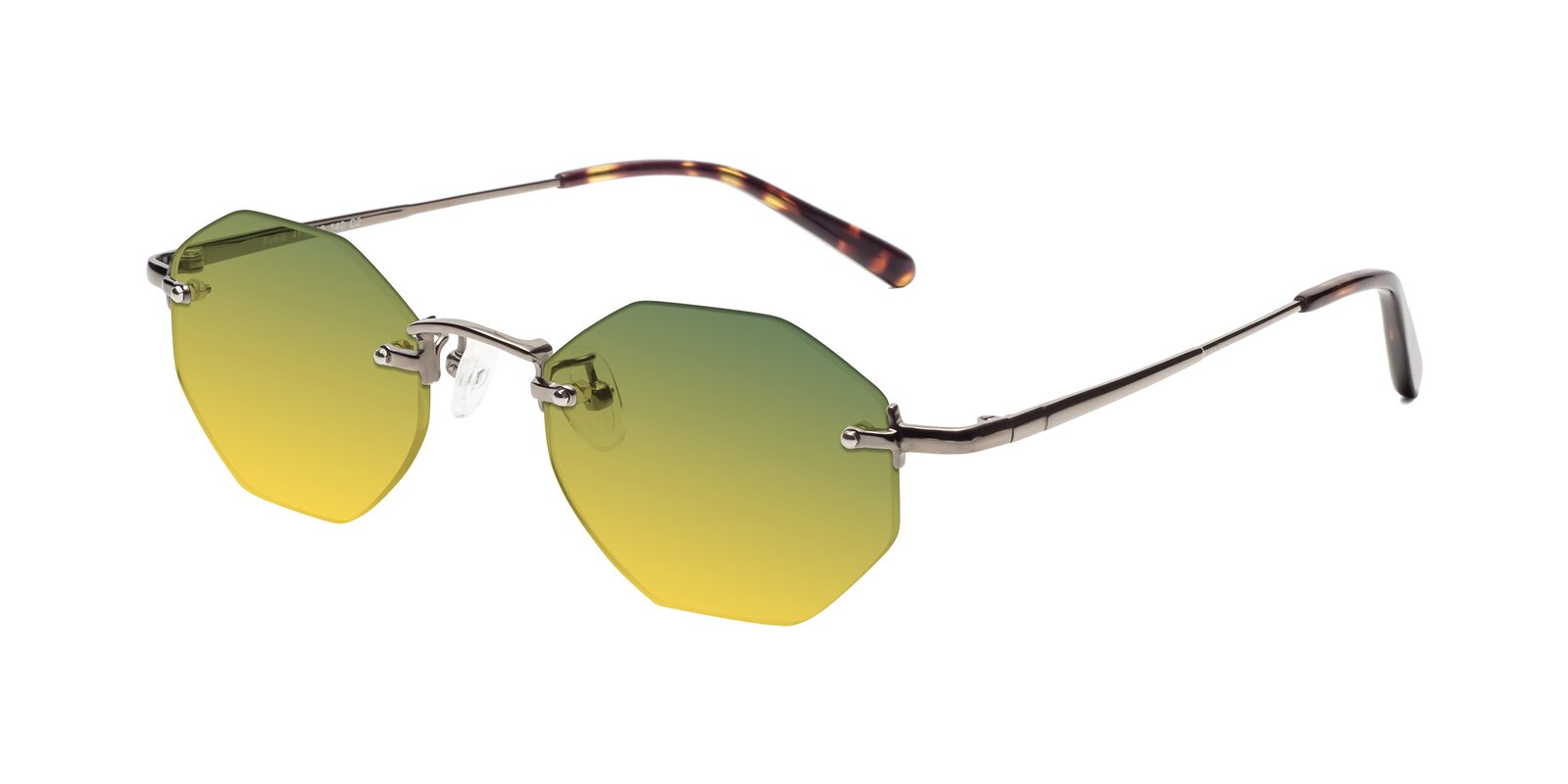 Gunmetal Titanium Geometric Rimless Gradient Sunglasses with Green ...