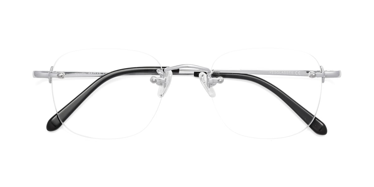 Silver Retro-Vintage Square Rimless Eyeglasses - Leslie