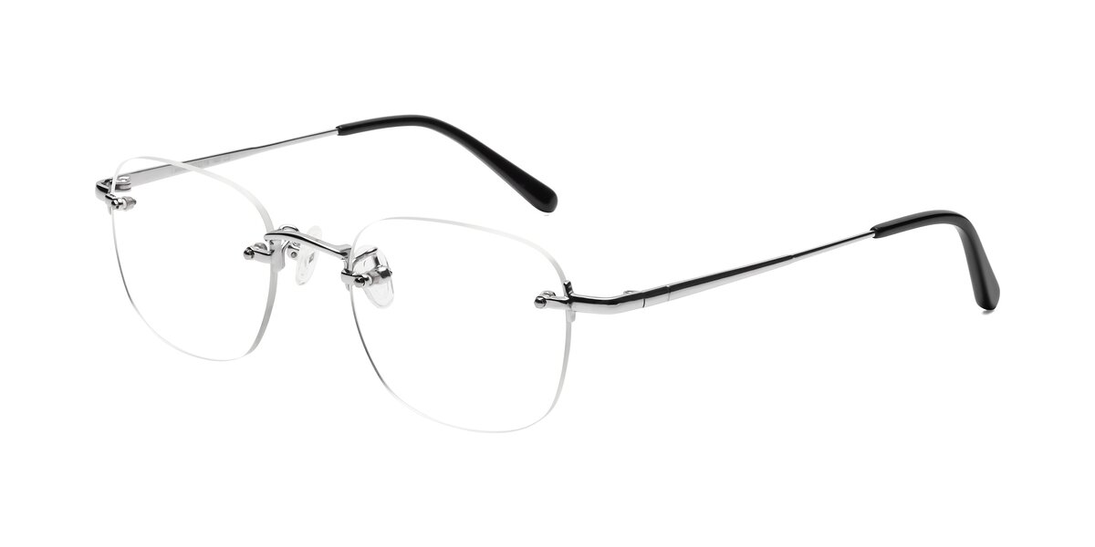 Silver Retro-Vintage Square Rimless Eyeglasses - Leslie