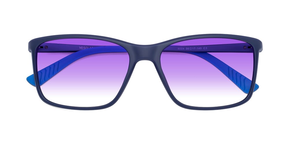 Dark Blue Low Bridge Fit TR90 Rectangle Gradient Sunglasses with Purple ...