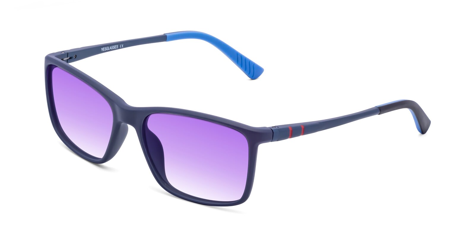 Dark Blue Low Bridge Fit TR90 Rectangle Gradient Sunglasses with Purple ...