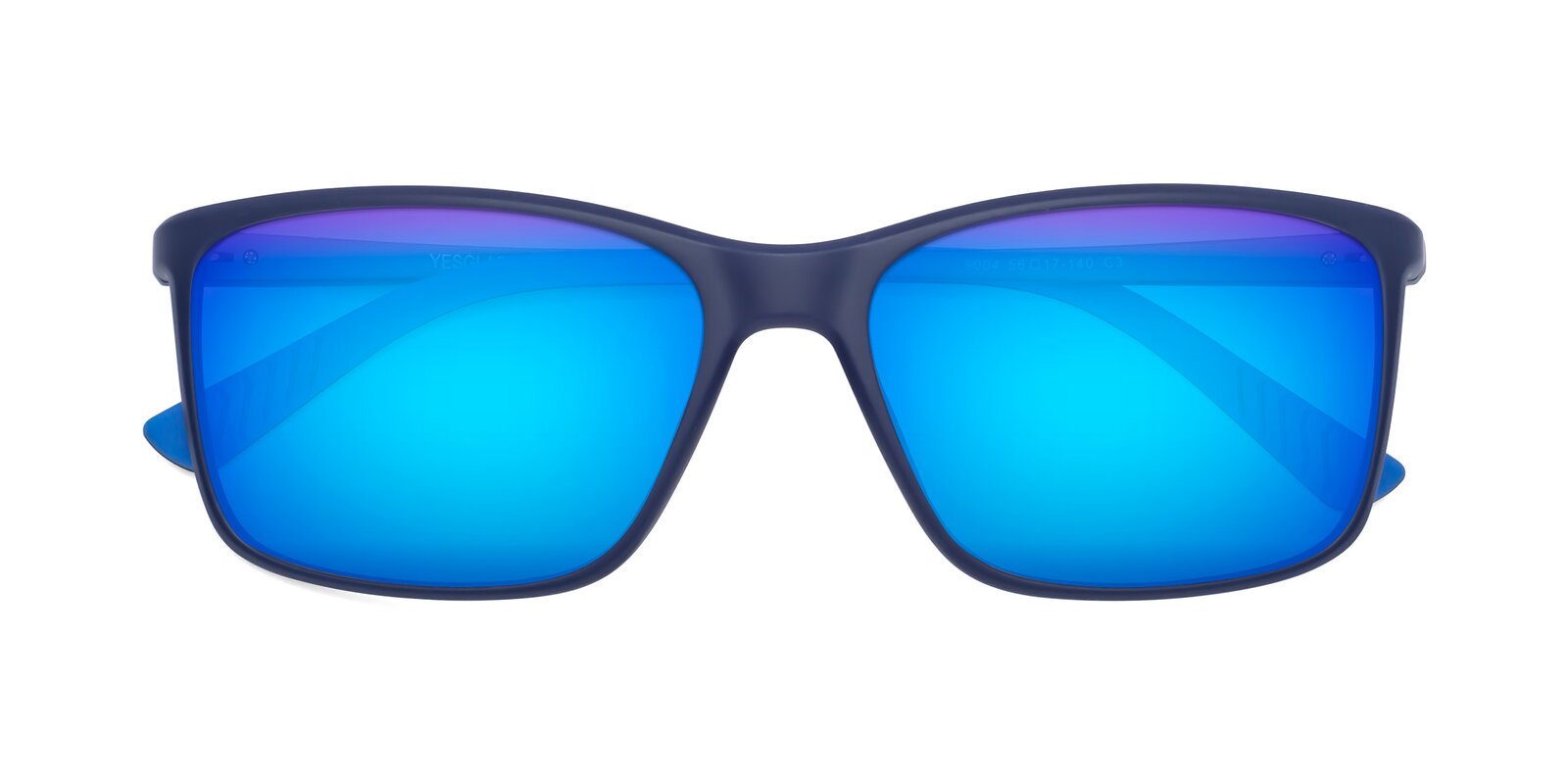 Dark Blue Low Bridge Fit TR90 Rectangle Mirrored Sunglasses with Blue ...