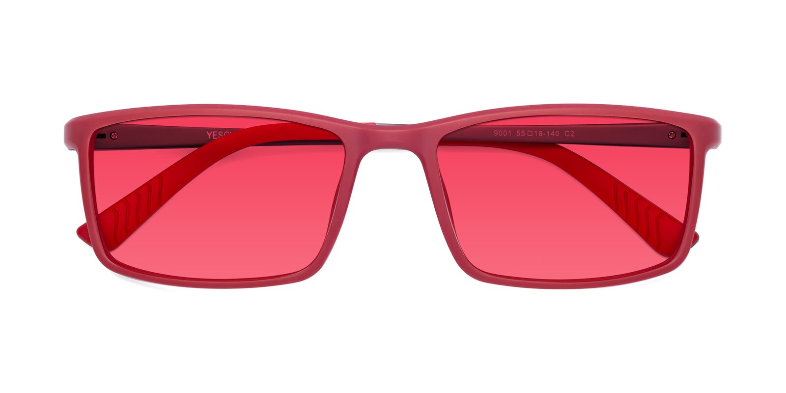 Red Classic TR90 Rectangle Tinted Sunglasses with Red Sunwear Lenses - 9001