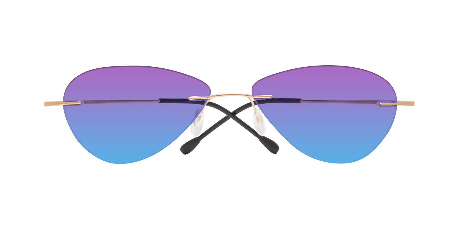 Rose Gold Flexible Geometric Rimless Gradient Sunglasses with Purple ...