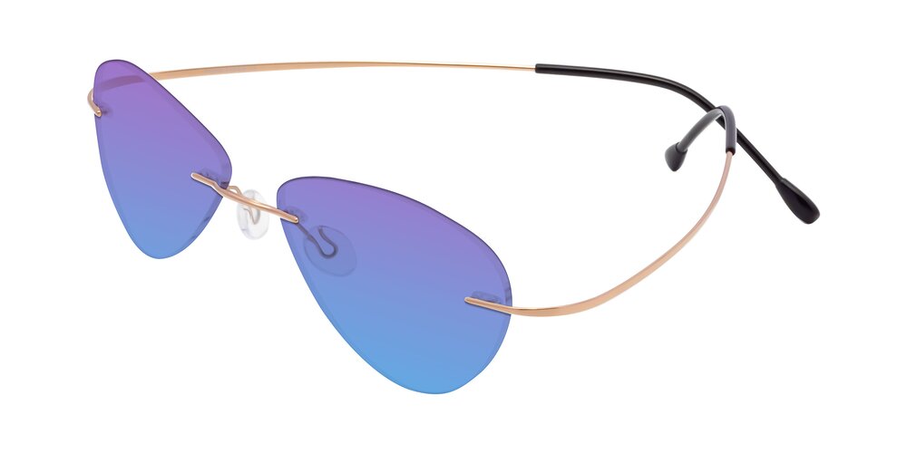 Rose Gold Flexible Geometric Rimless Gradient Sunglasses with Purple ...