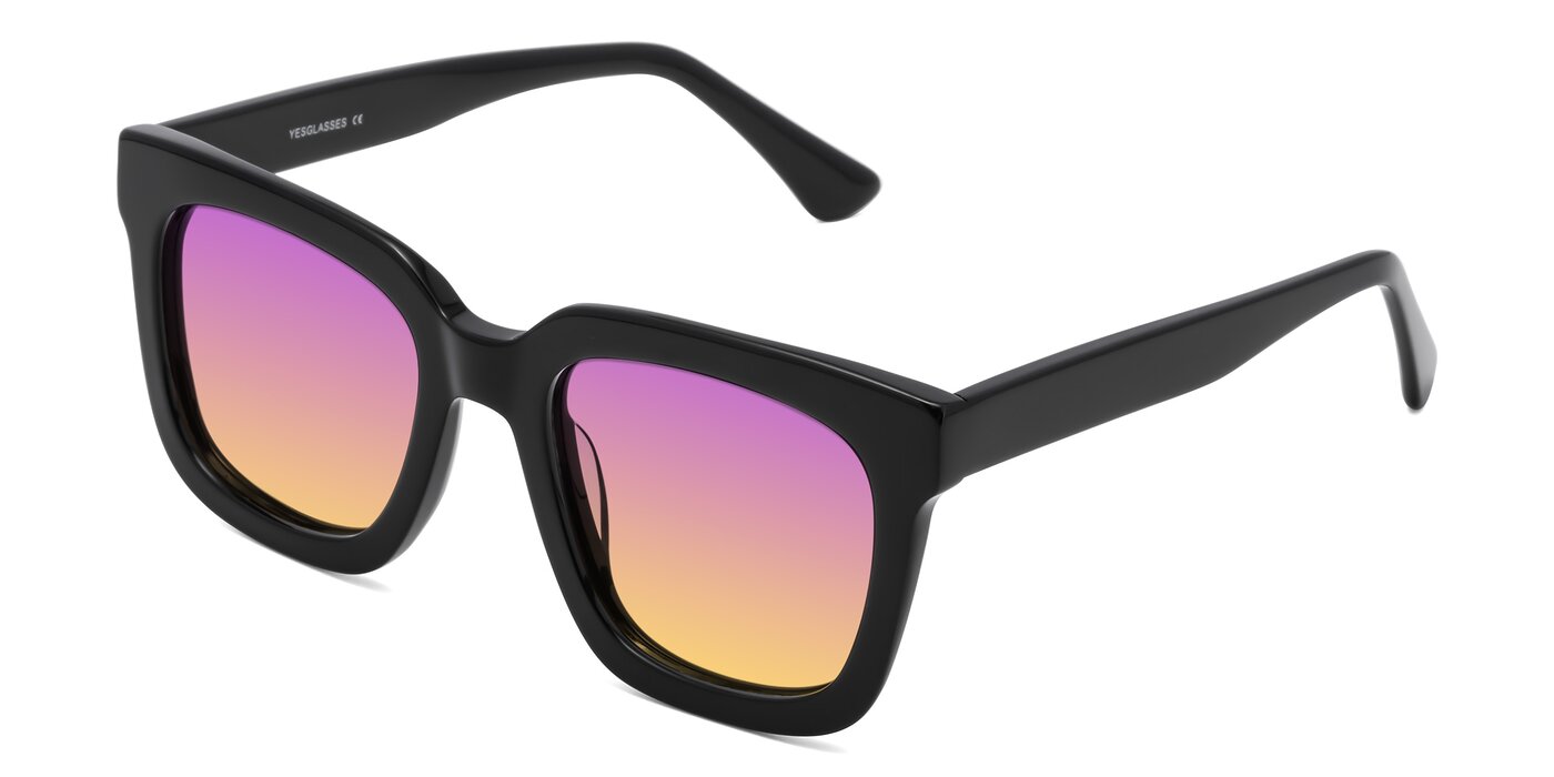 Black Oversized Acetate Square Gradient Sunglasses with Purple / Yellow ...