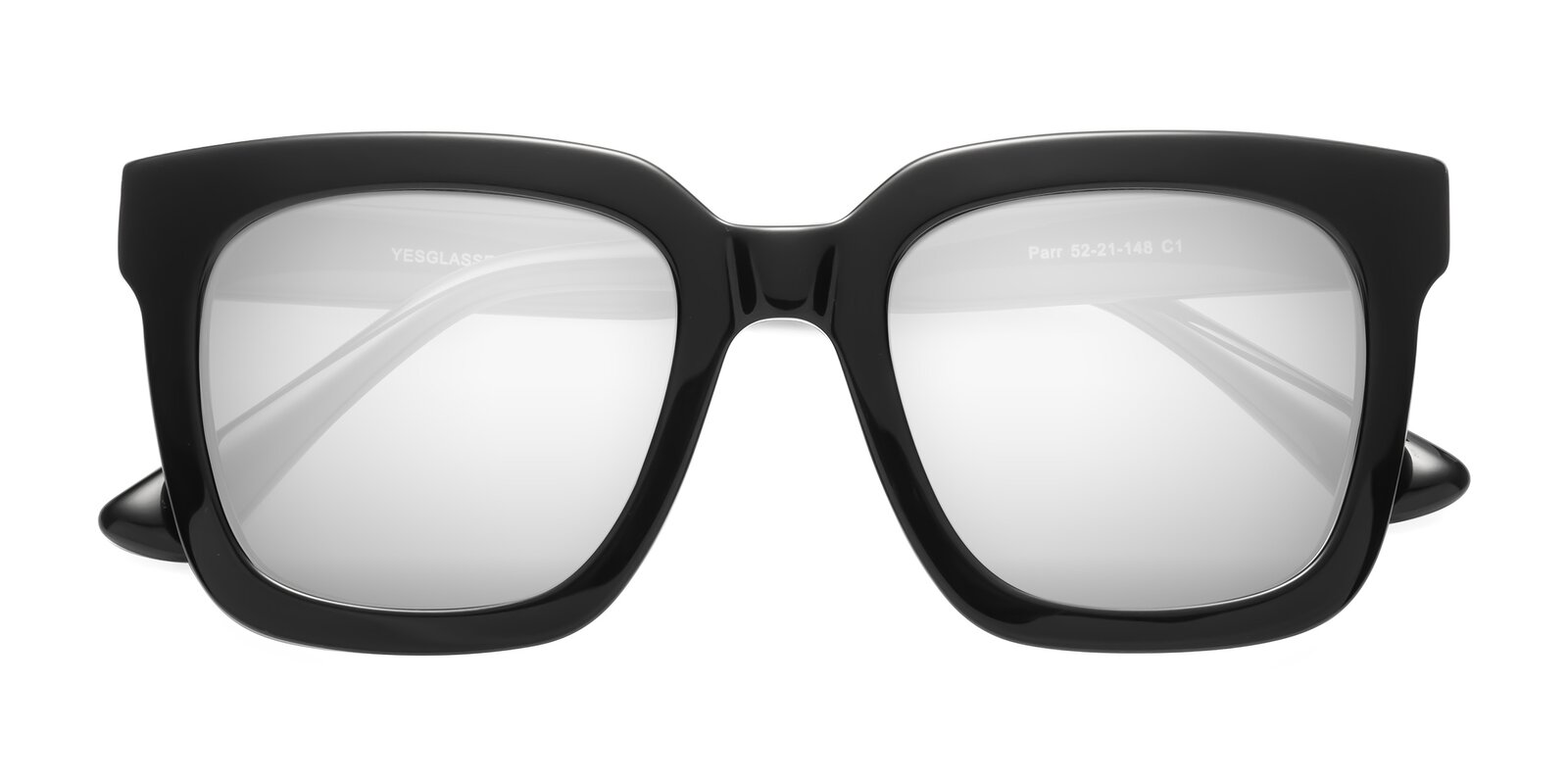 Black Oversized Acetate Square Mirrored Sunglasses with Silver Sunwear ...