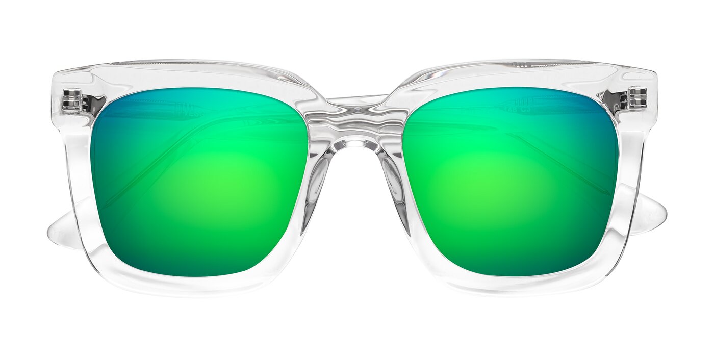 Clear Oversized Acetate Square Mirrored Sunglasses with Green Sunwear ...