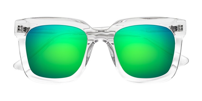 Clear Oversized Acetate Square Mirrored Sunglasses with Green Sunwear ...
