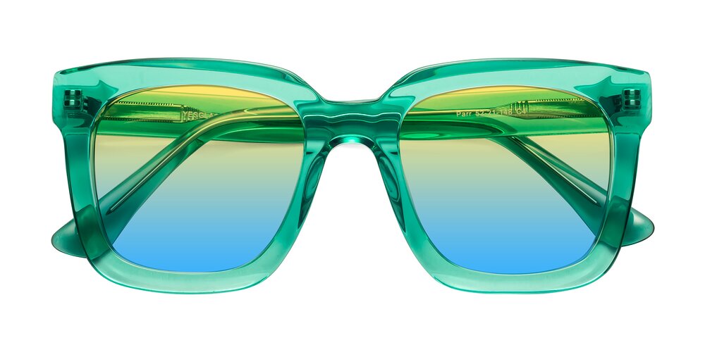 Green Oversized Acetate Square Gradient Sunglasses with Yellow / Blue ...