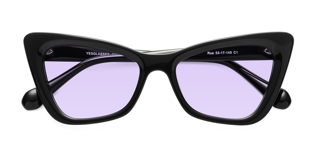 Black Retro-Vintage Acetate Butterfly Tinted Sunglasses with Light ...