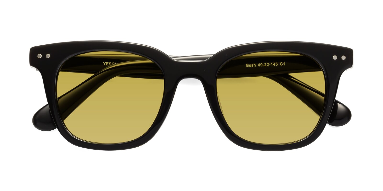 Black Classic Acetate Trapezoid Tinted Sunglasses with Champagne ...