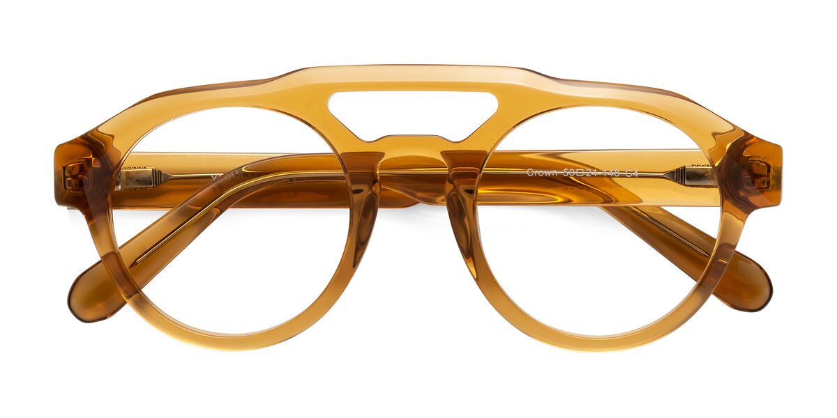 Amber Retro-Vintage Double Bridge Round Eyeglasses - Crown