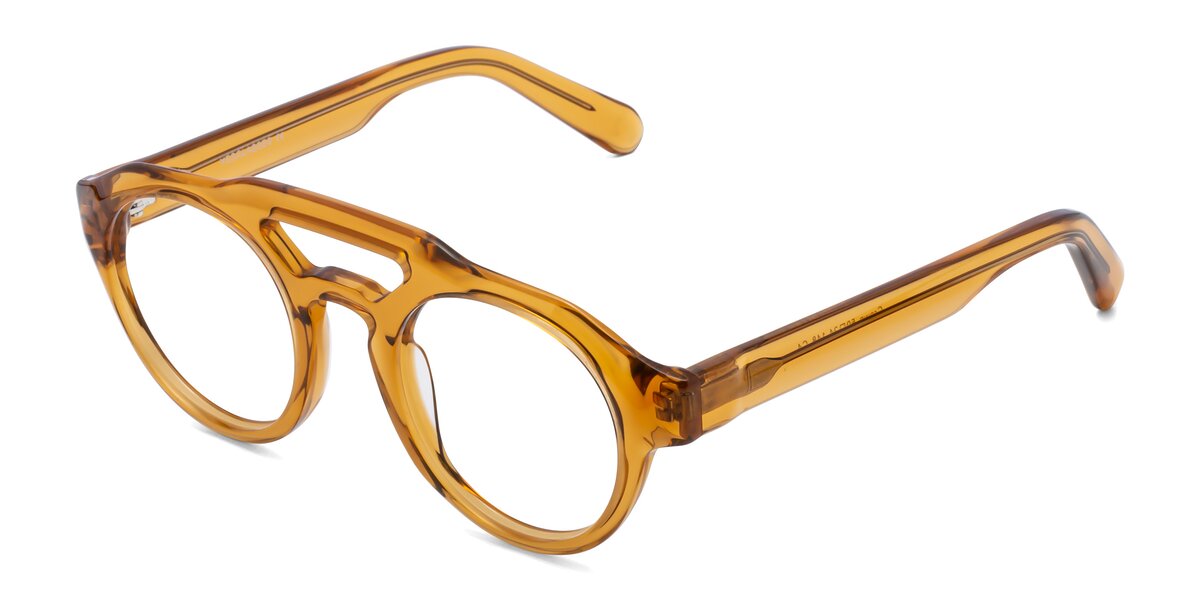 Amber Retro-Vintage Double Bridge Round Eyeglasses - Crown