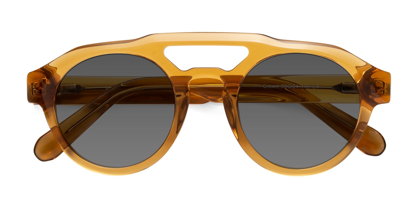 Amber Retro-Vintage Double Bridge Round Tinted Sunglasses with Medium ...
