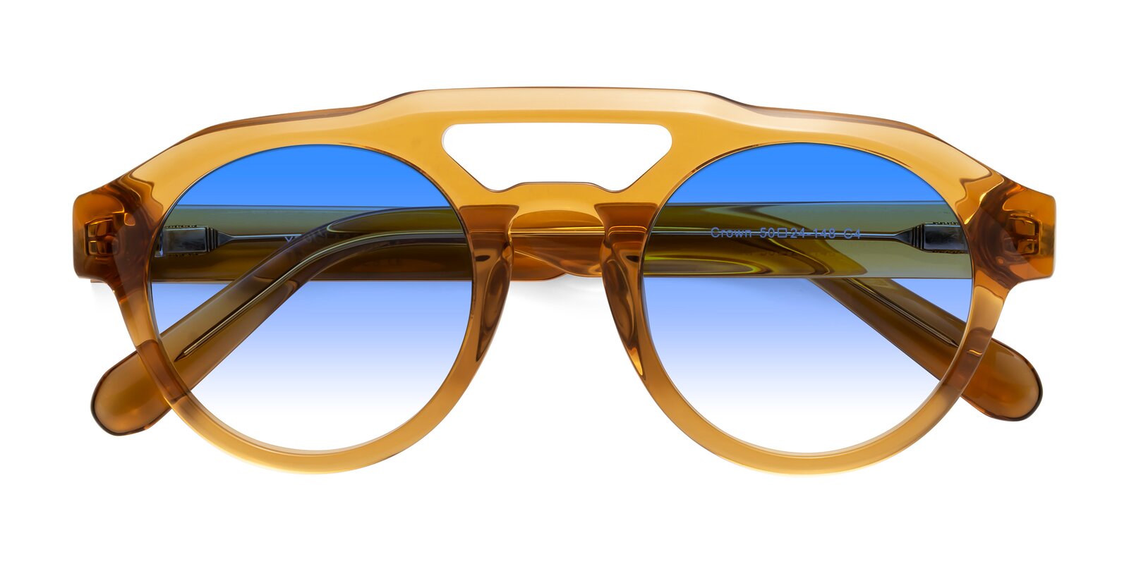 Amber Retro-Vintage Double Bridge Round Gradient Sunglasses with Blue ...
